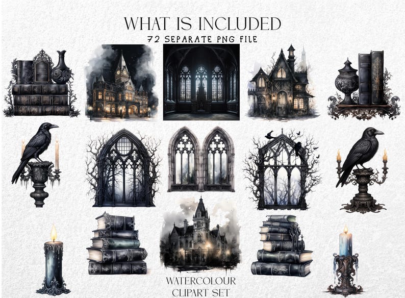 Dark Academia Watercolor Clipart Bundle: Gothic Instruments, (digital Download) - Etsy