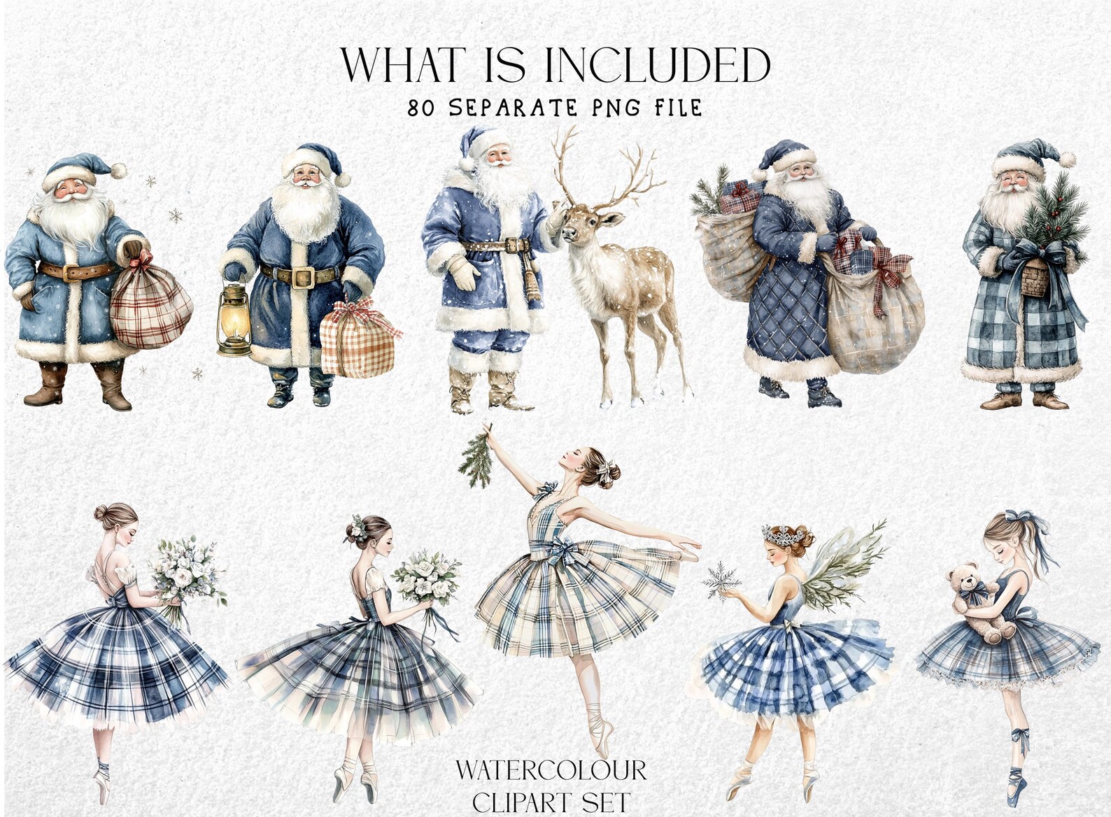 Classic Christmas Watercolor Clipart Set – Blue Santa, Toys, Gifts ...