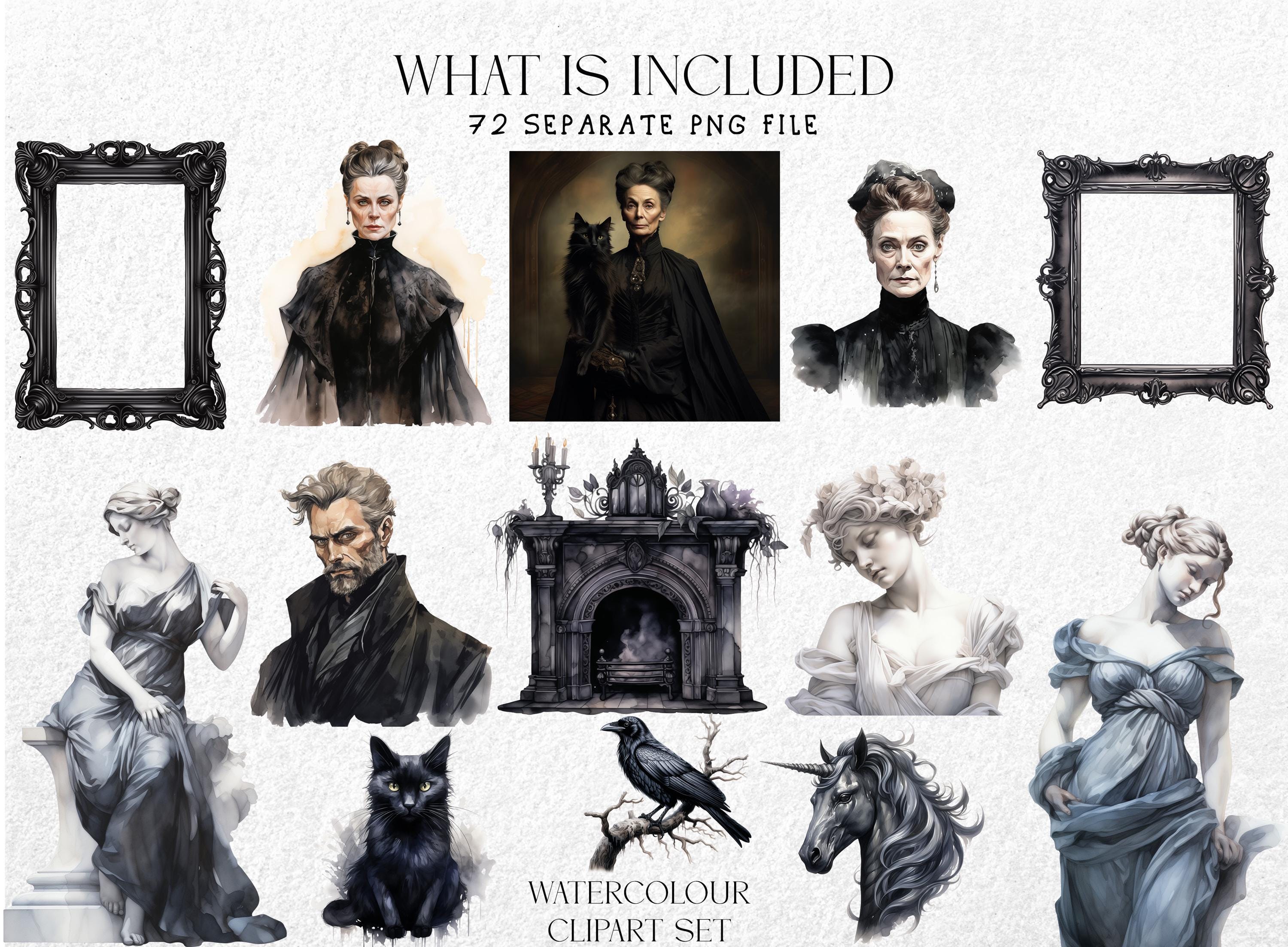 Dark Academia Watercolor Clipart Bundle: Gothic Instruments, (digital ...