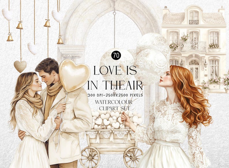 Love is in the Air Clipart, Romantic Wedding PNG Set - Etsy