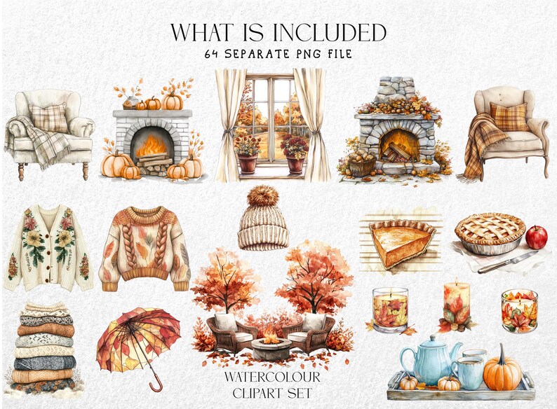 Autumn Soul Watercolor Clipart Bundle – Fall Pumpkins, Cozy Autumn ...
