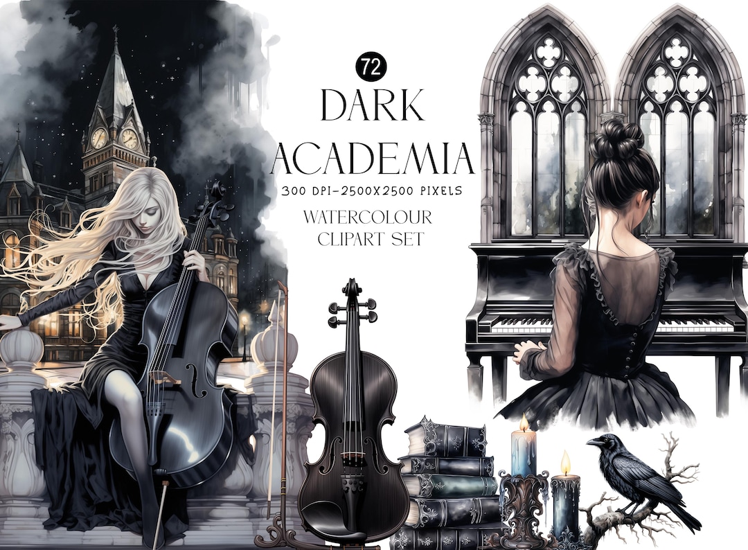 Dark Academia Watercolor Clipart Bundle: Gothic Instruments, (digital ...