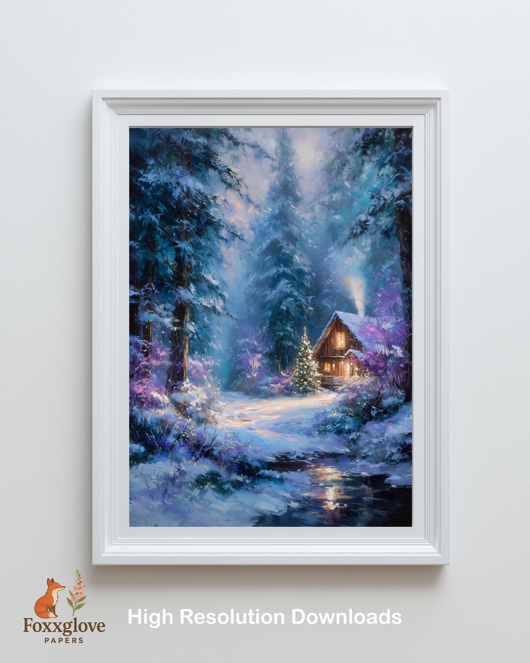 Rustic Winter Cottagecore Art, Cozy Cabin in Snowy Forest Landscape ...