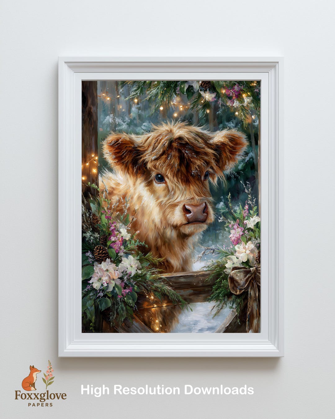 Printable Highland Cow Wall Art, Cozy Cottagecore Decor With Festive ...