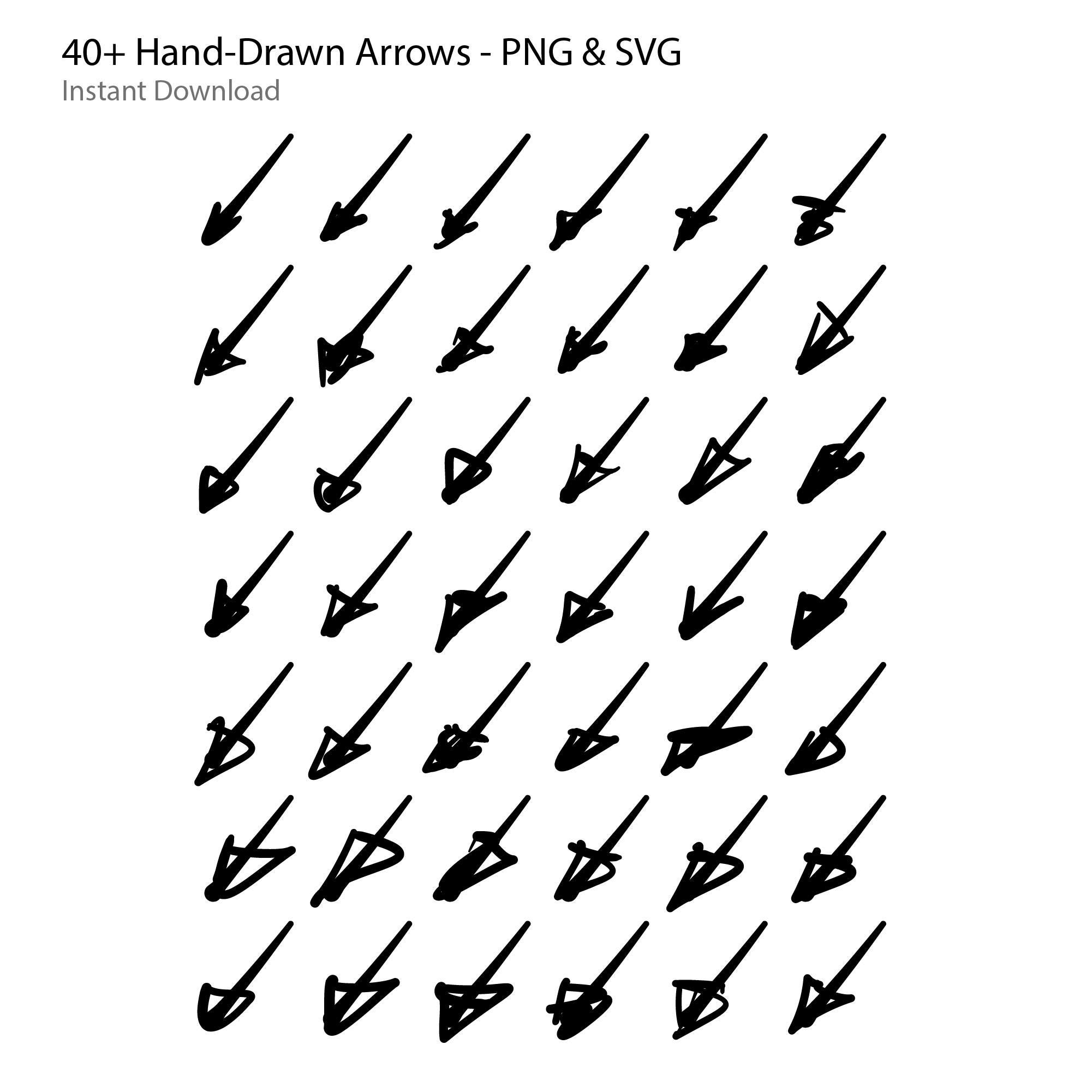 40+ Hand Drawn Arrows – Set 2 – PNG SVG Instant Download - Etsy
