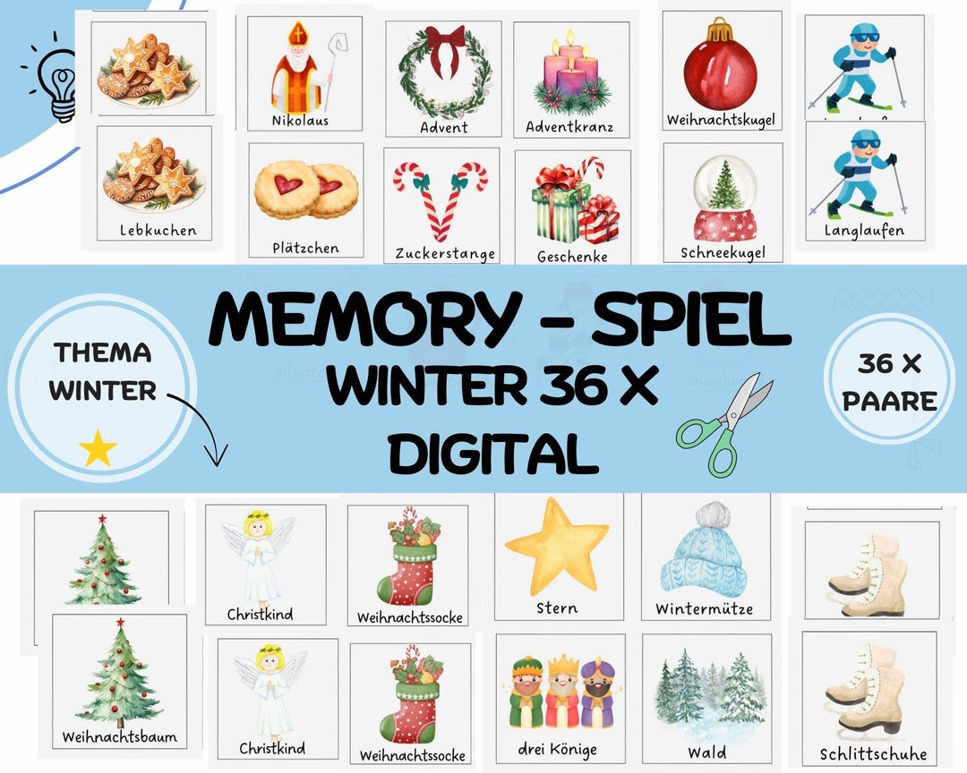Winter Memory Game – 36 Pairs | Educational Game for Children | Winter ...