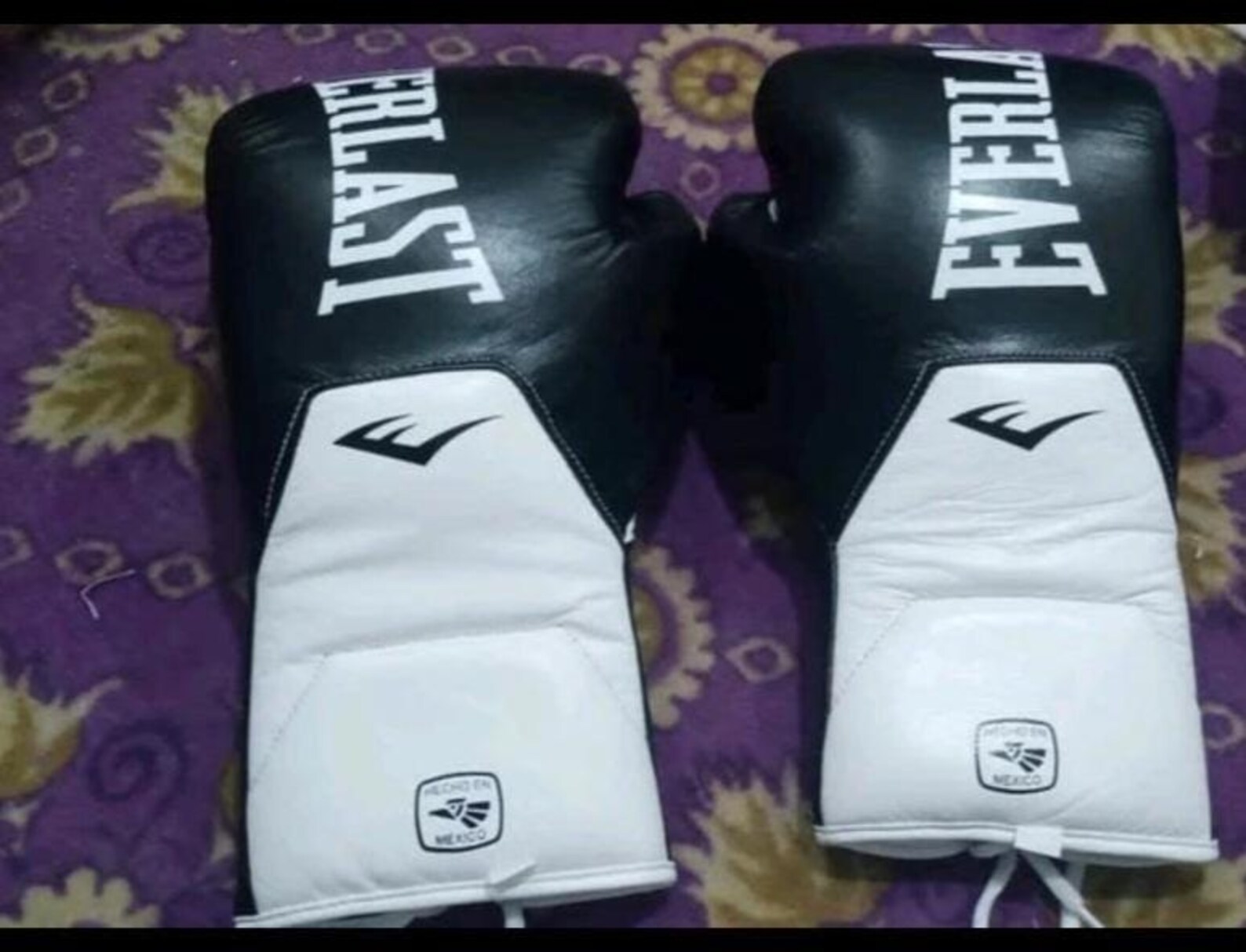 Everlast Elite Boxing Gloves Black Lace up Pro Sparring Gloves 8oz-16oz ...