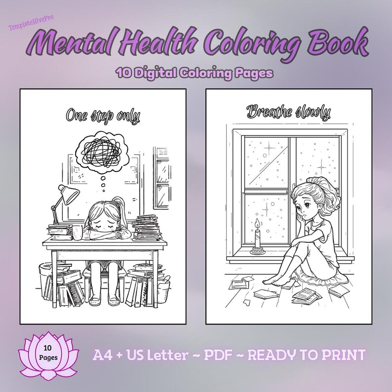 Mental Health Coloring Book | Anxiety & Overthinking Coloring Pages ...