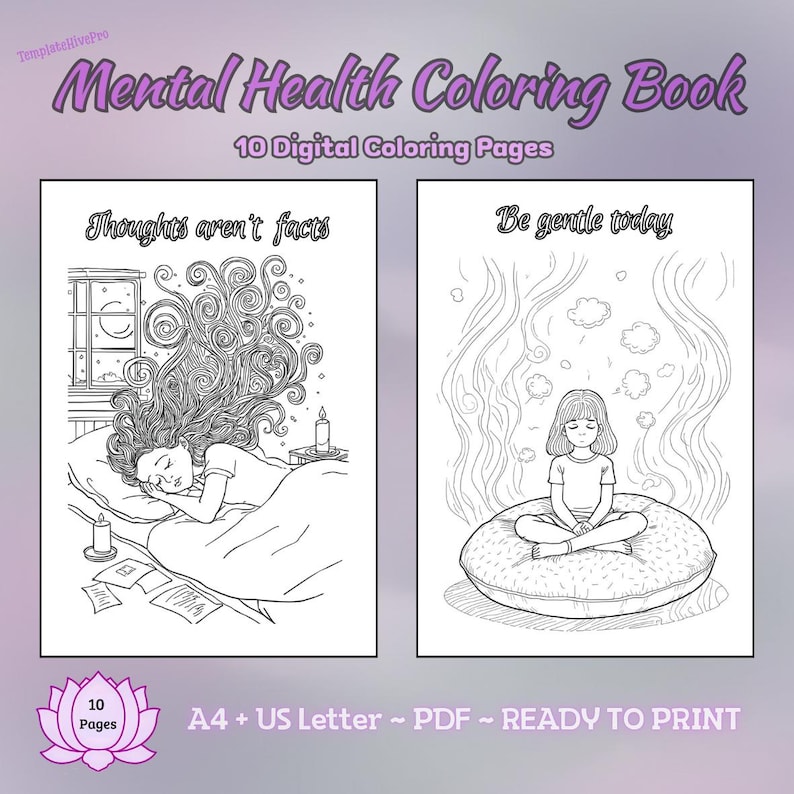 Mental Health Coloring Book | Anxiety & Overthinking Coloring Pages ...