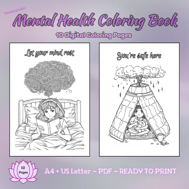 Mental Health Coloring Book | Anxiety & Overthinking Coloring Pages ...