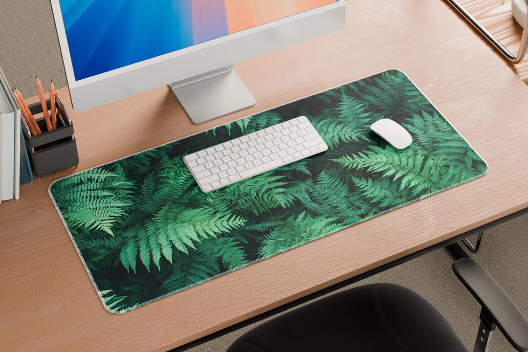 Green Fern Desk Mat – Botanical Nature-inspired Mouse Pad, Non-slip ...