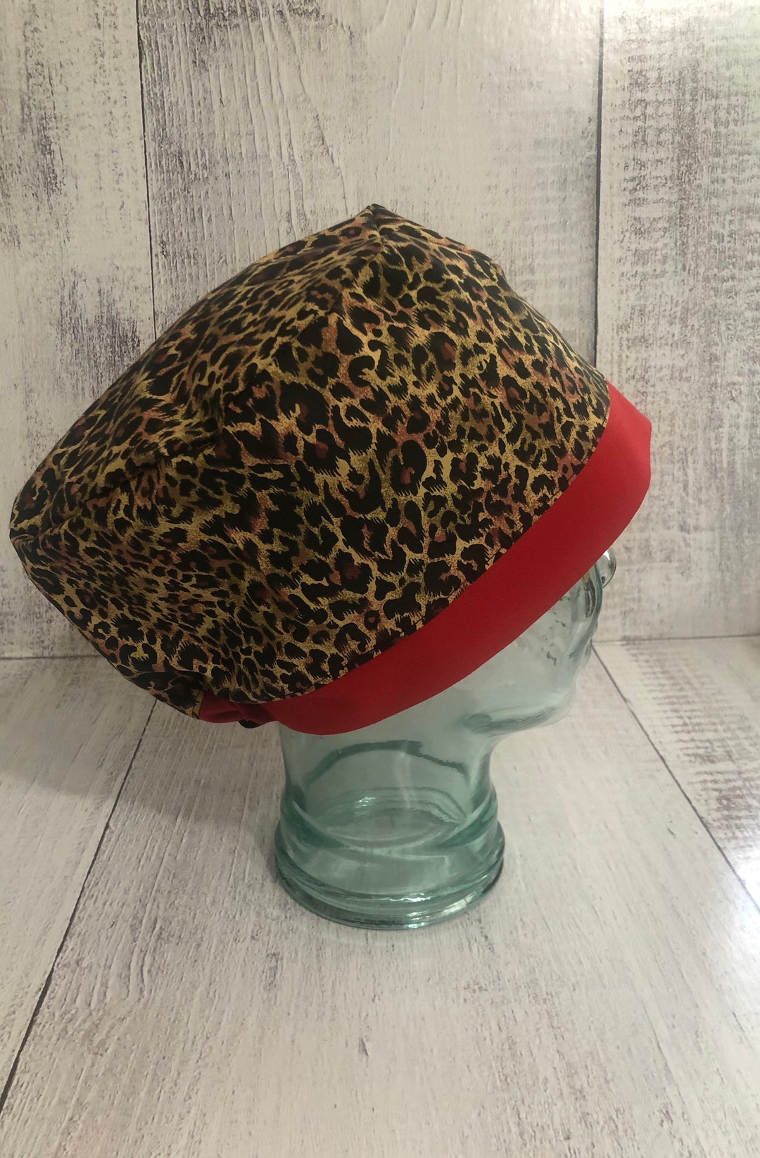 Leopard and Red Euro Scrub Cap/euro Leopard Scrub Cap - Etsy