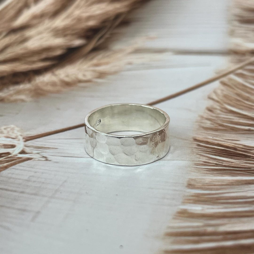 Hammered Sterling Silver Band Ring: Wide Rustic Wedding Band - Etsy UK