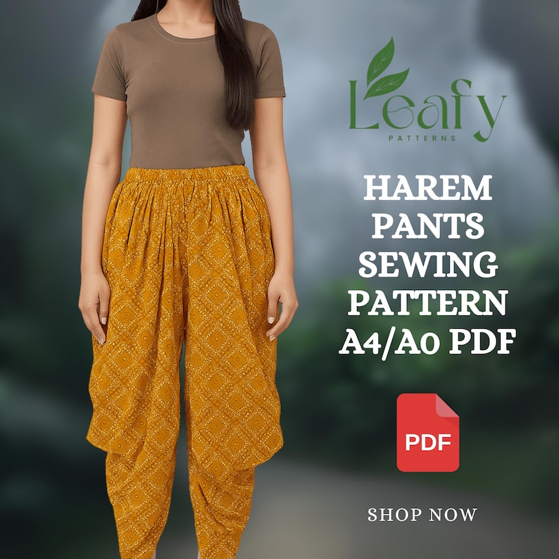 Harem Pants Sewing Pattern PDF – Loose Fit Trousers – Loungewear Pants ...