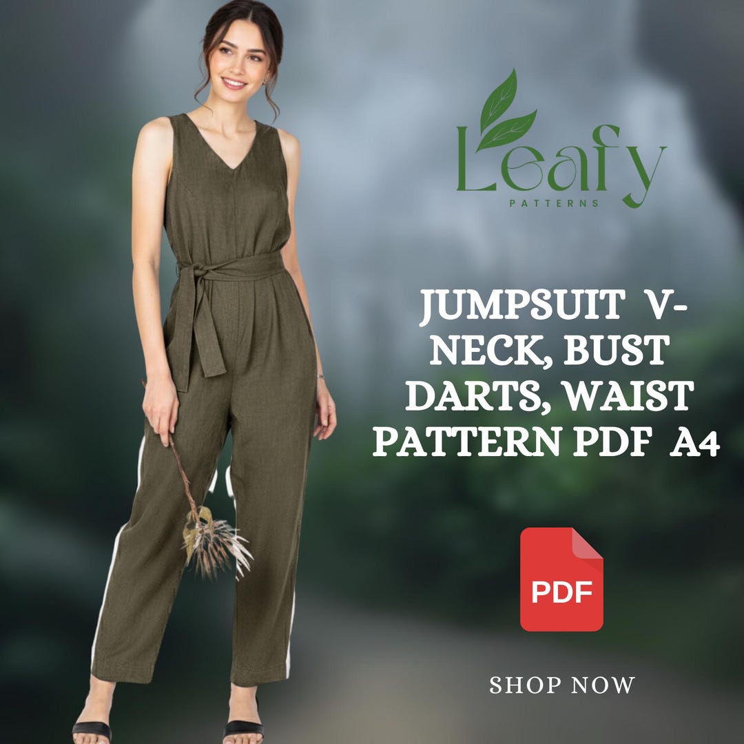 Women’s Jumpsuit Sewing Pattern PDF | Loose Fit V-neck With Bust Darts ...