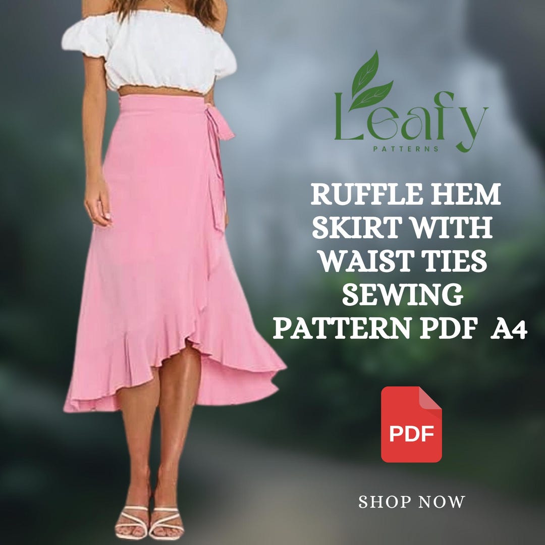 A-line Wrap Skirt Sewing Pattern PDF | Ruffle Hem Skirt With Waist Ties ...