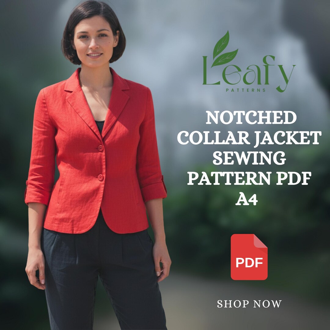 Notched Collar Jacket Sewing Pattern PDF | Women’s Casual Jacket PDF ...