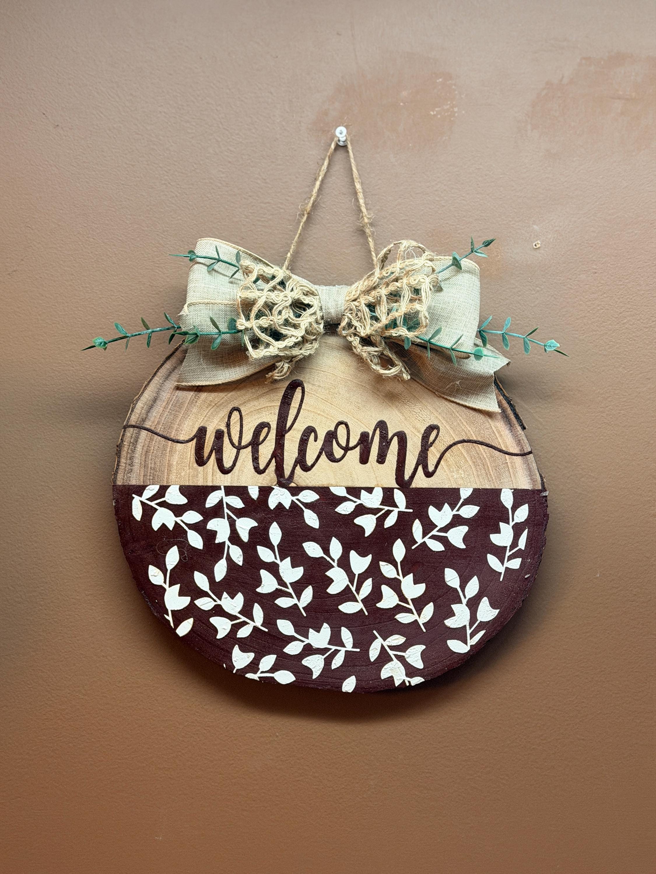 WELCOME Door Hanger - Wood Slab Decor - Etsy