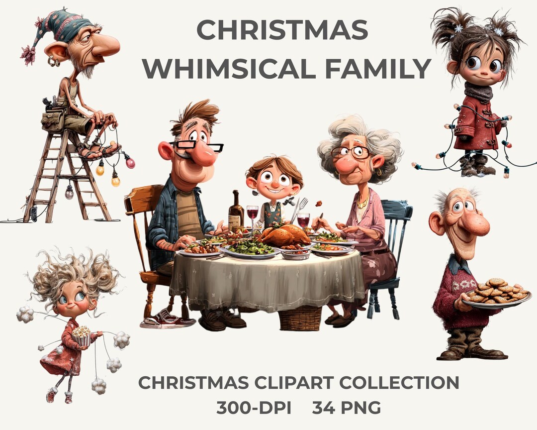 Christmas Whimsical Family Clipart: Funny Holiday Dinner Characters ...