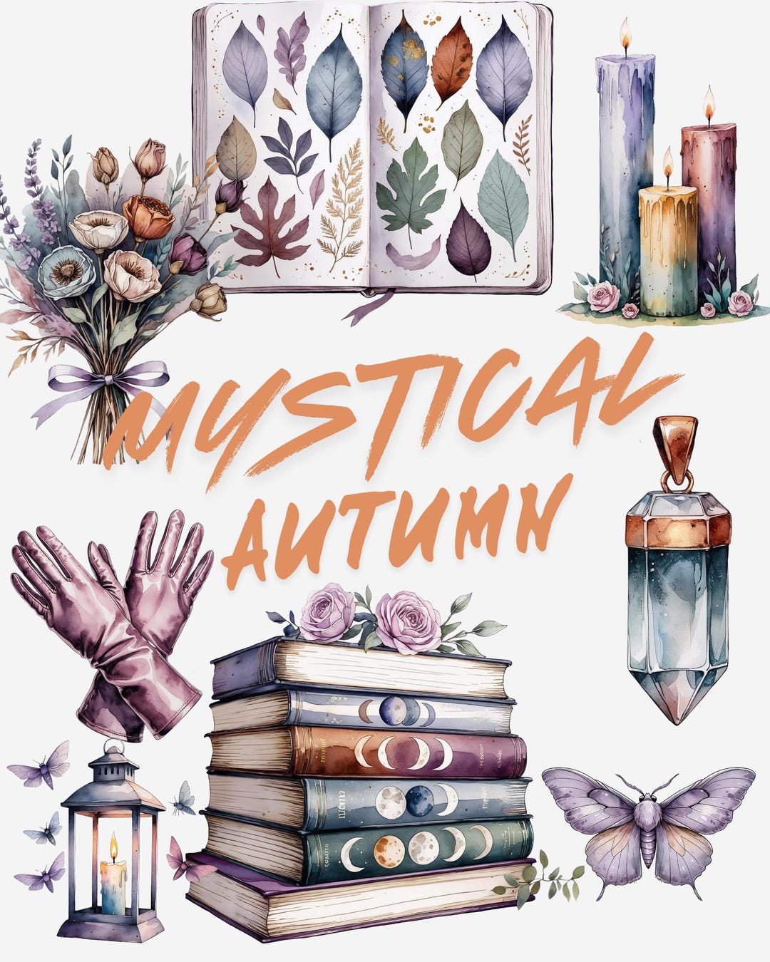 Autumn Moon Magic Clipart: Halloween Witchy PNG (digital Download) - Etsy
