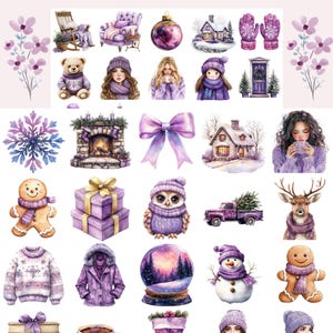 Purple Winter Clipart Bundle: Holiday PNG Graphics (digital Download ...