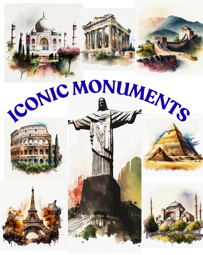 Famous Monuments Clipart: World Landmark Illustration PNG Designs ...