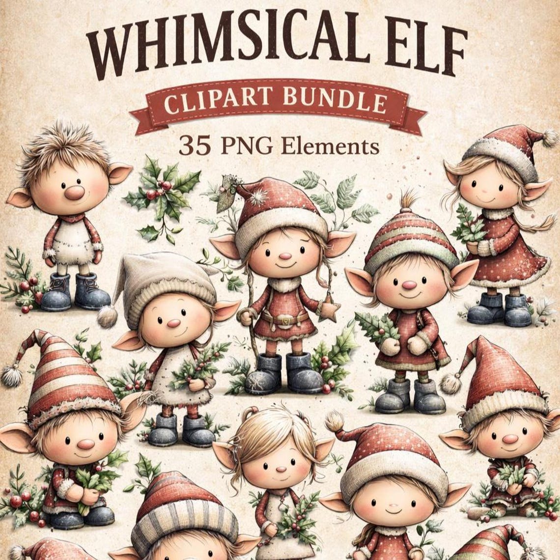 Whimsical Christmas Elf Clipart: Holiday PNG Designs (digital Download ...