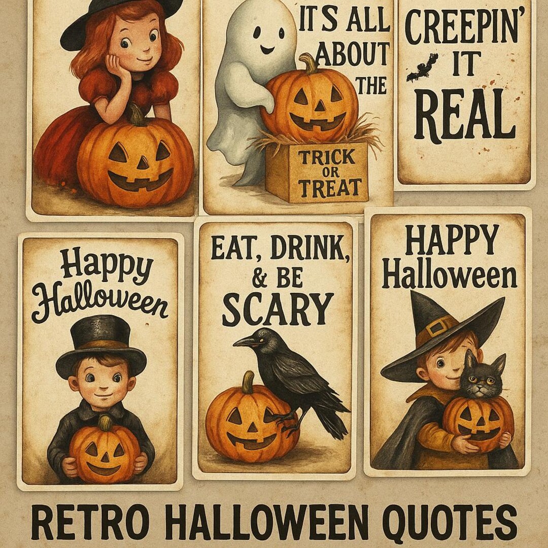 Retro Halloween Poster Bundle: Vintage Pumpkin & Witch Wall Prints ...