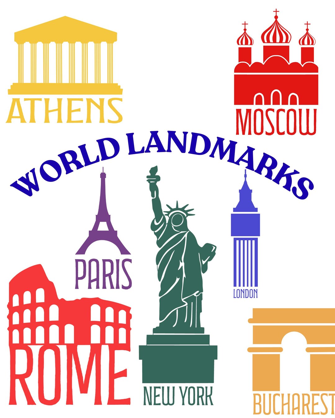 World Landmarks Clipart Set: Famous Travel Cities, Buildings ...