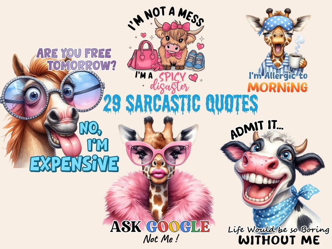 Sarcastic Animal Quotes PNG Bundle: Funny Clipart (digital Download) - Etsy