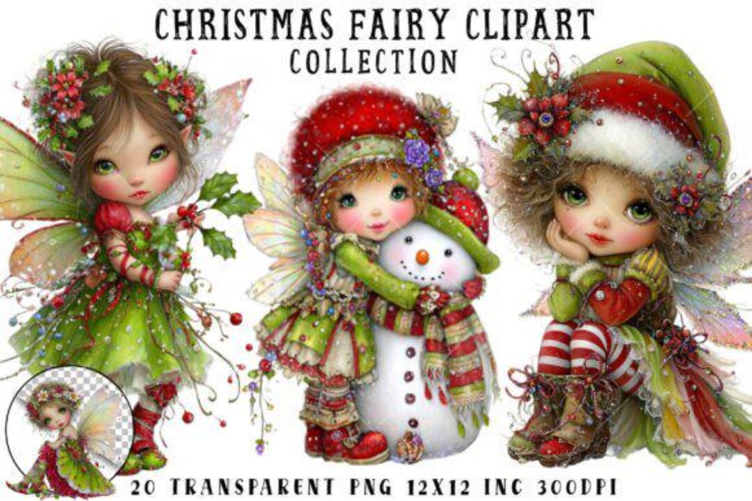 Christmas Fairy Clipart: Whimsical Holiday Fairies, Snowman Floral ...