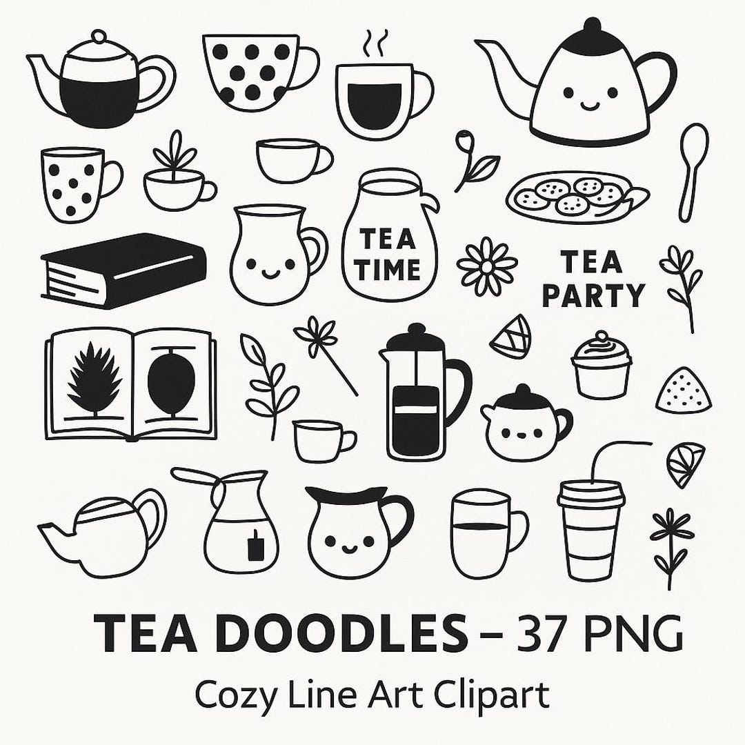 Tea Doodles Clipart: Cozy Tea Party PNG Designs (digital Download) - Etsy