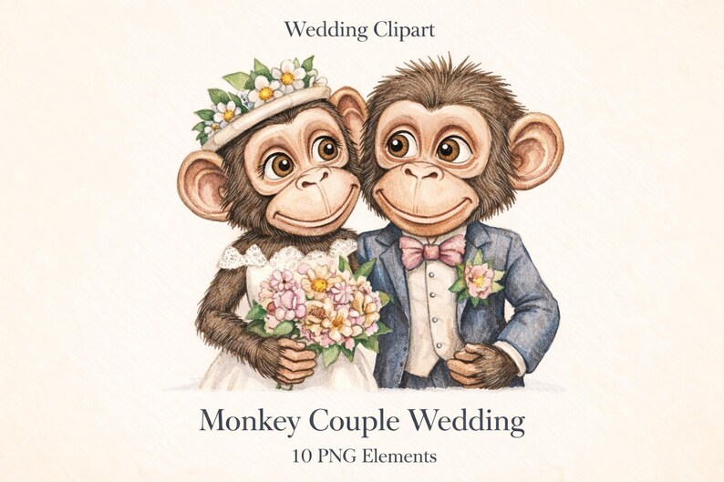 Monkey Wedding Clipart Bundle: Animal Bride and Groom Ceremony ...