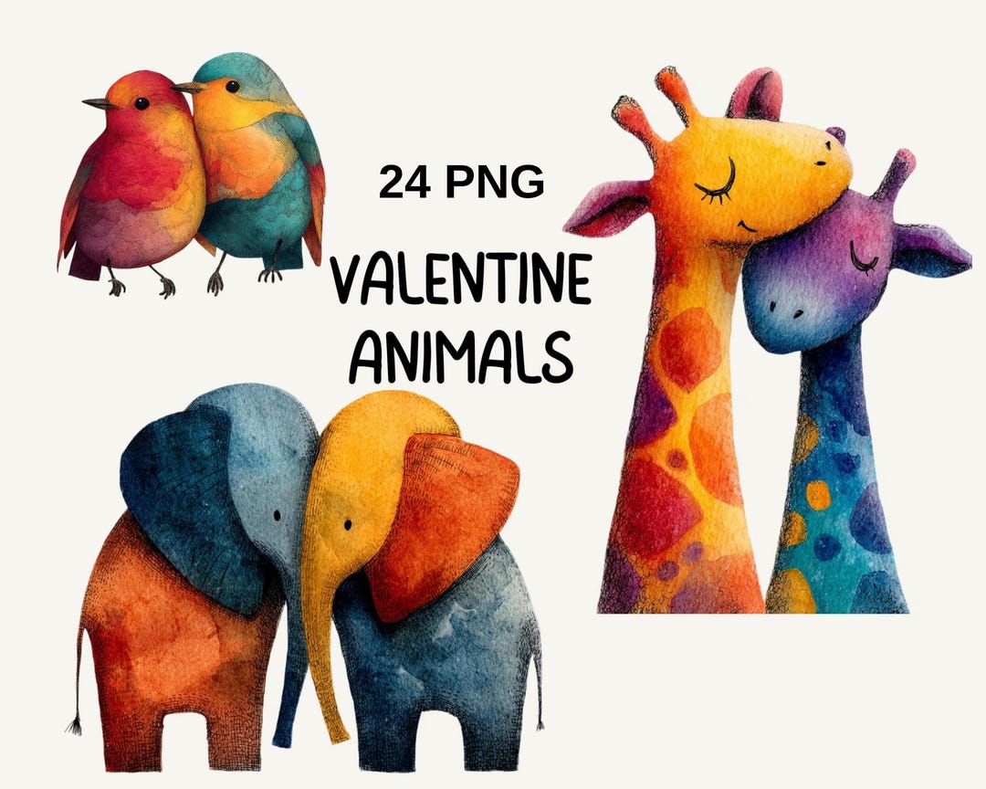 Valentine Animals PNG Clipart: Whimsical Watercolor Love Safari ...