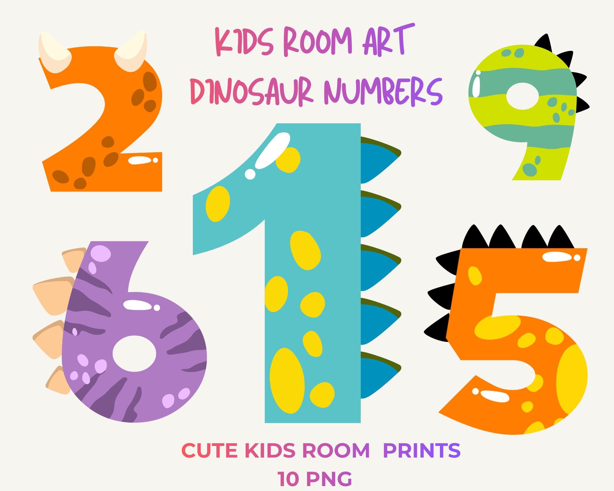 Dinosaur Numbers Wall Art: Kids Room Printable Dino Number Posters Set ...