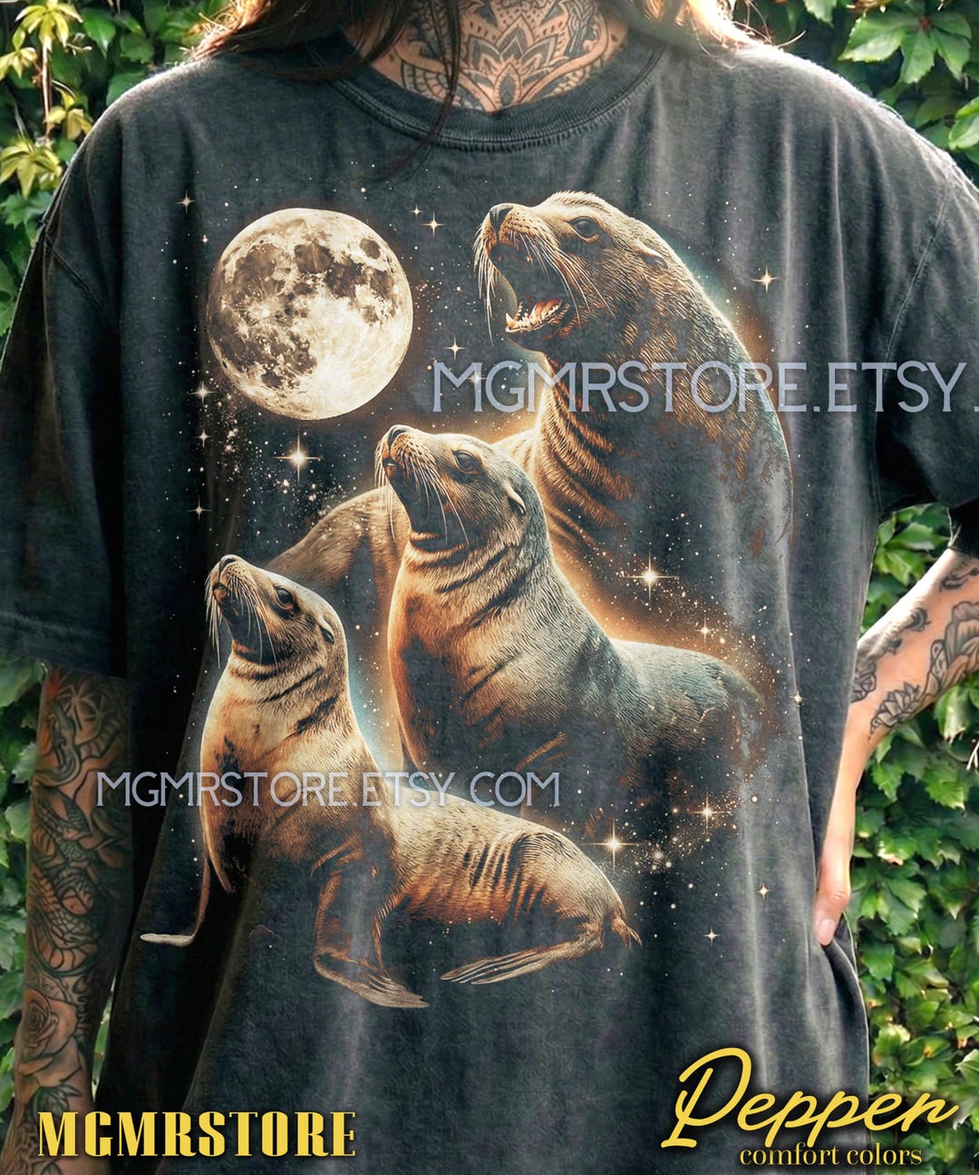 Vintage Sea Lion Moon 90S Graphic Comfort Colors® Tshirt, Retro Seal ...