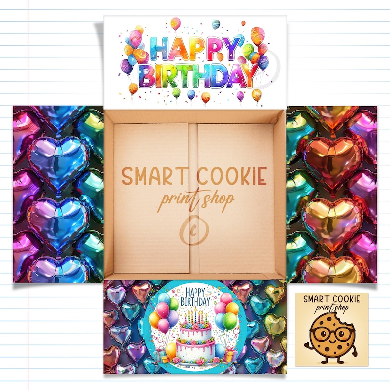 Birthday Care Package Printable, DIY Birthday Gift Box Flaps, Happy ...