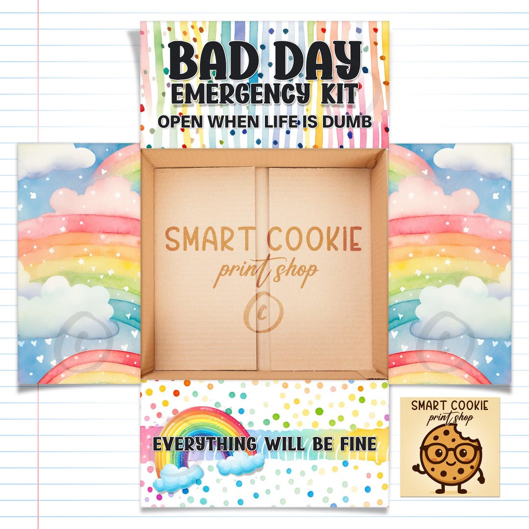 Bad Day Emergency Kit Printable, Funny Care Package Box Flaps ...