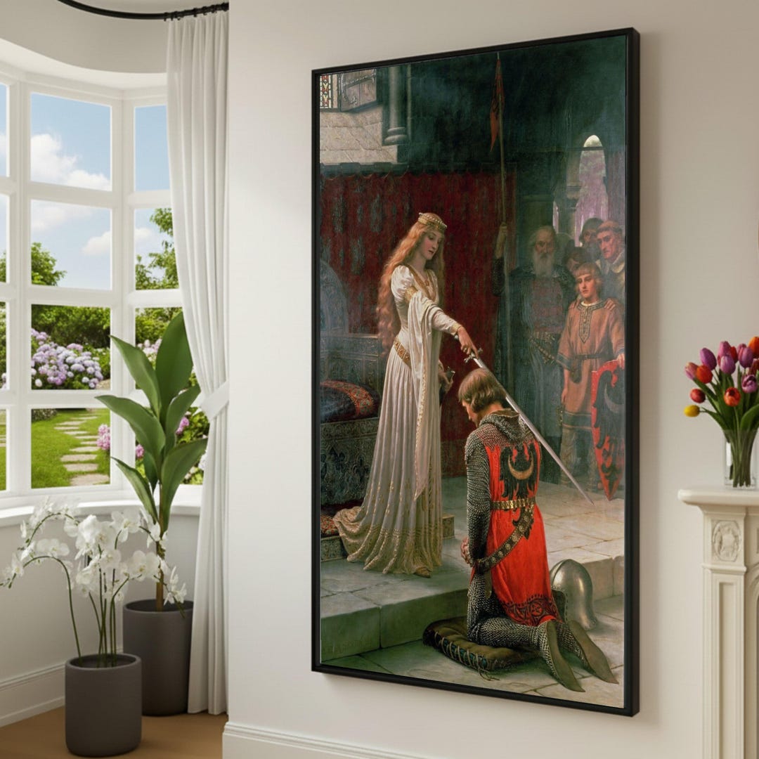 Medieval Knight Knighthood Ceremony Canvas, Lady Bestowing Sword ...