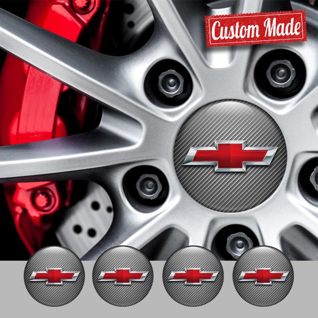 4x Chevrolet Hubcap Decals: 3D Domed Stickers, Handmade Vinyl Emblems ...