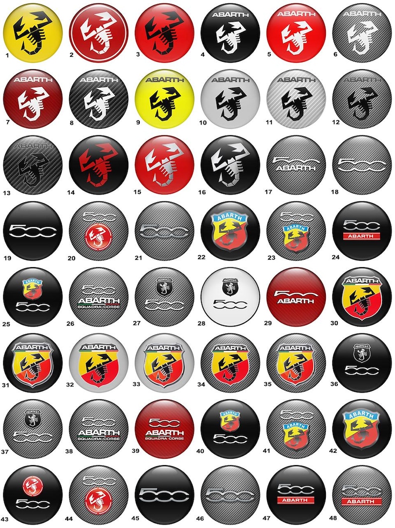 ABARTH Wheel Center Cap Decals: Domed Epoxy Resin Stickers, Set of 4 ...