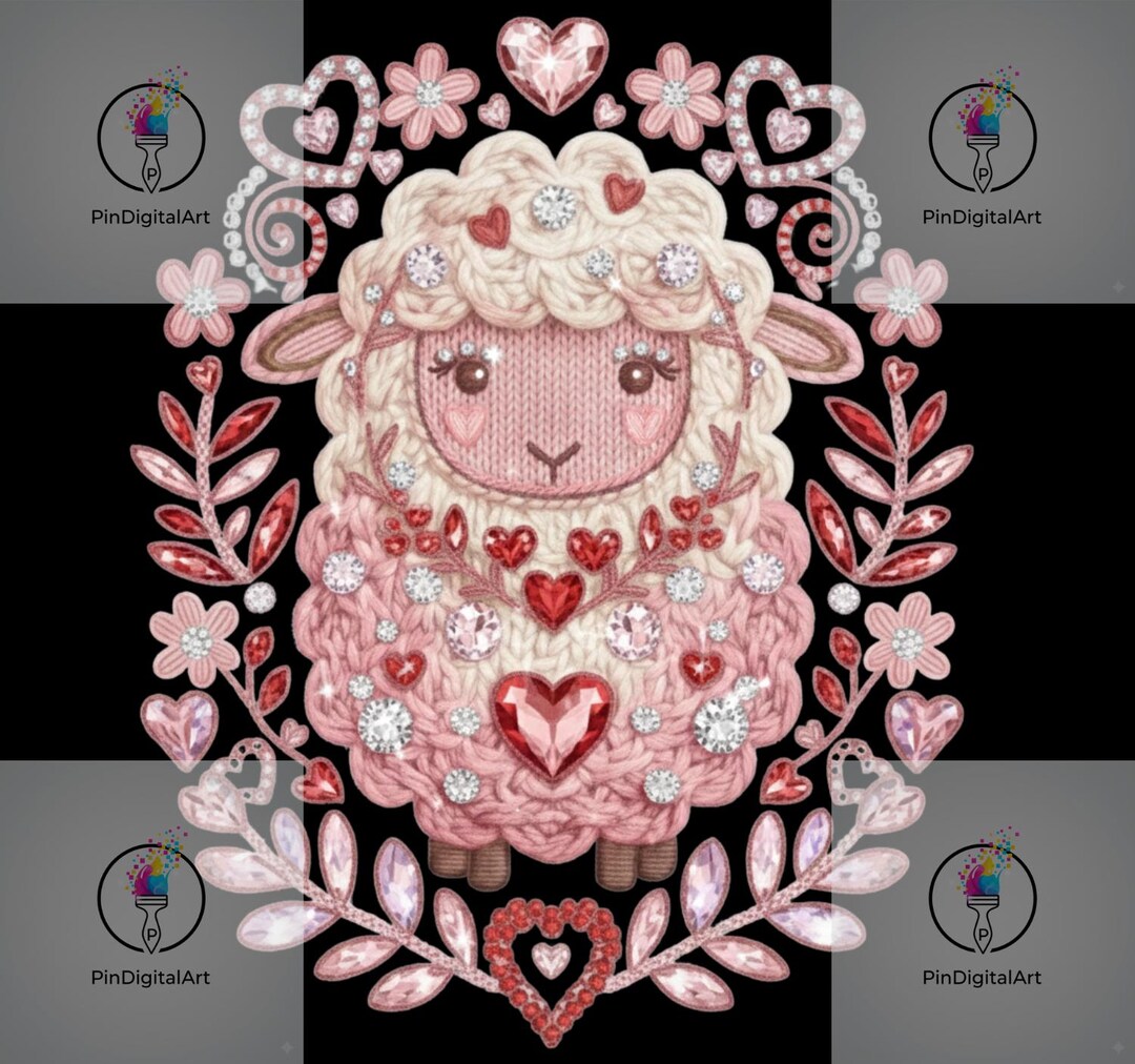 Pink Sheep PNG, Jeweled Lamb Heart Clipart, Valentine Sublimation ...