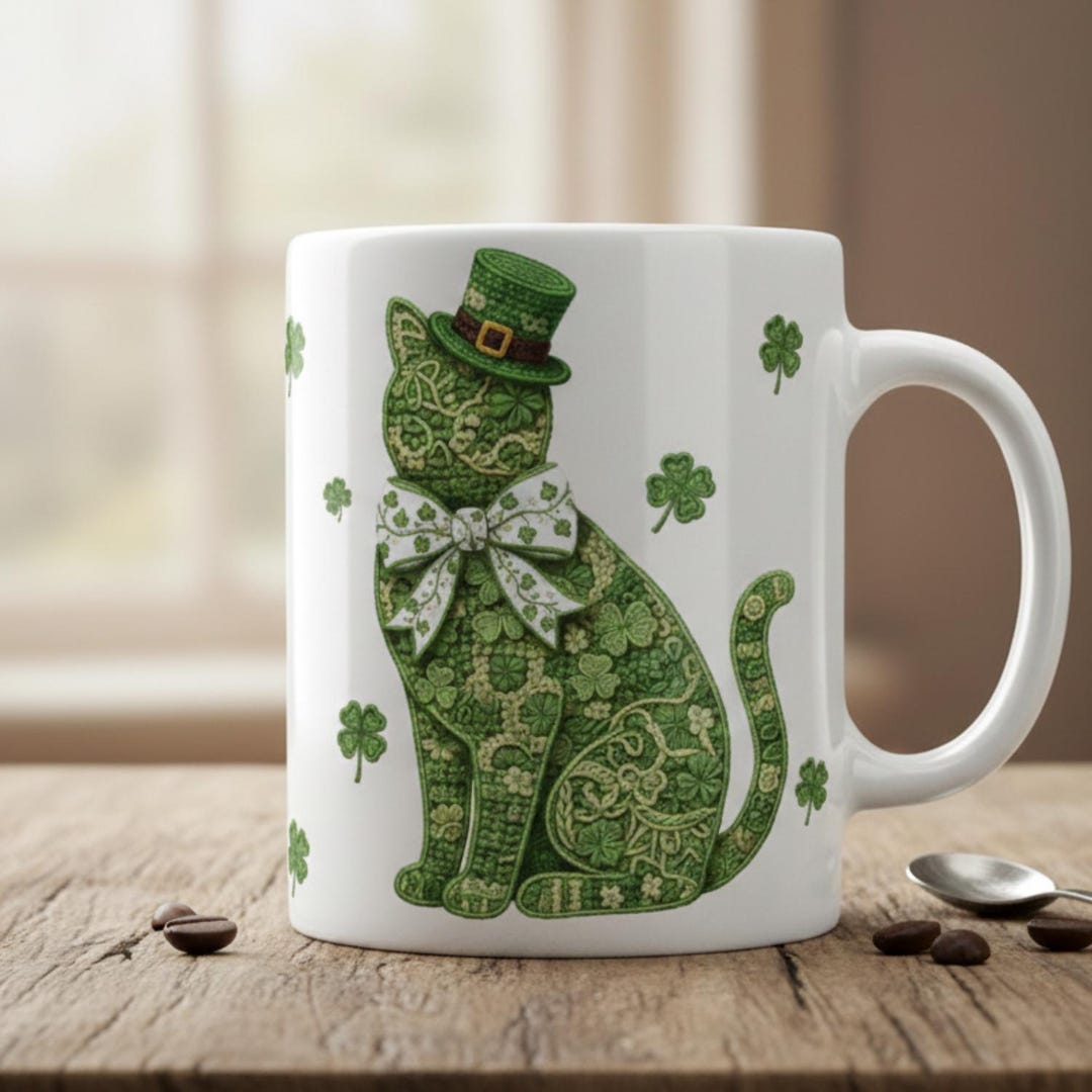 St Patrick's Day Cat PNG Crochet Texture Leprechaun Hat Clover Bow ...