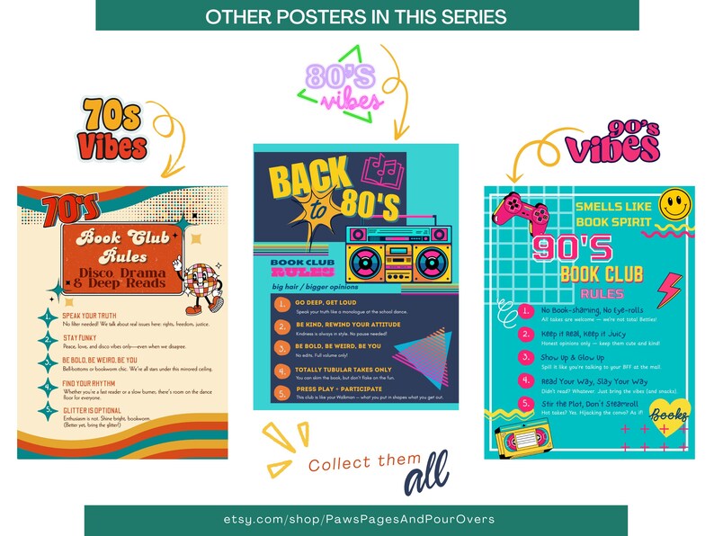 Retro 2000s Book Club Rules Poster, Y2K Retro Printable Wall Art ...