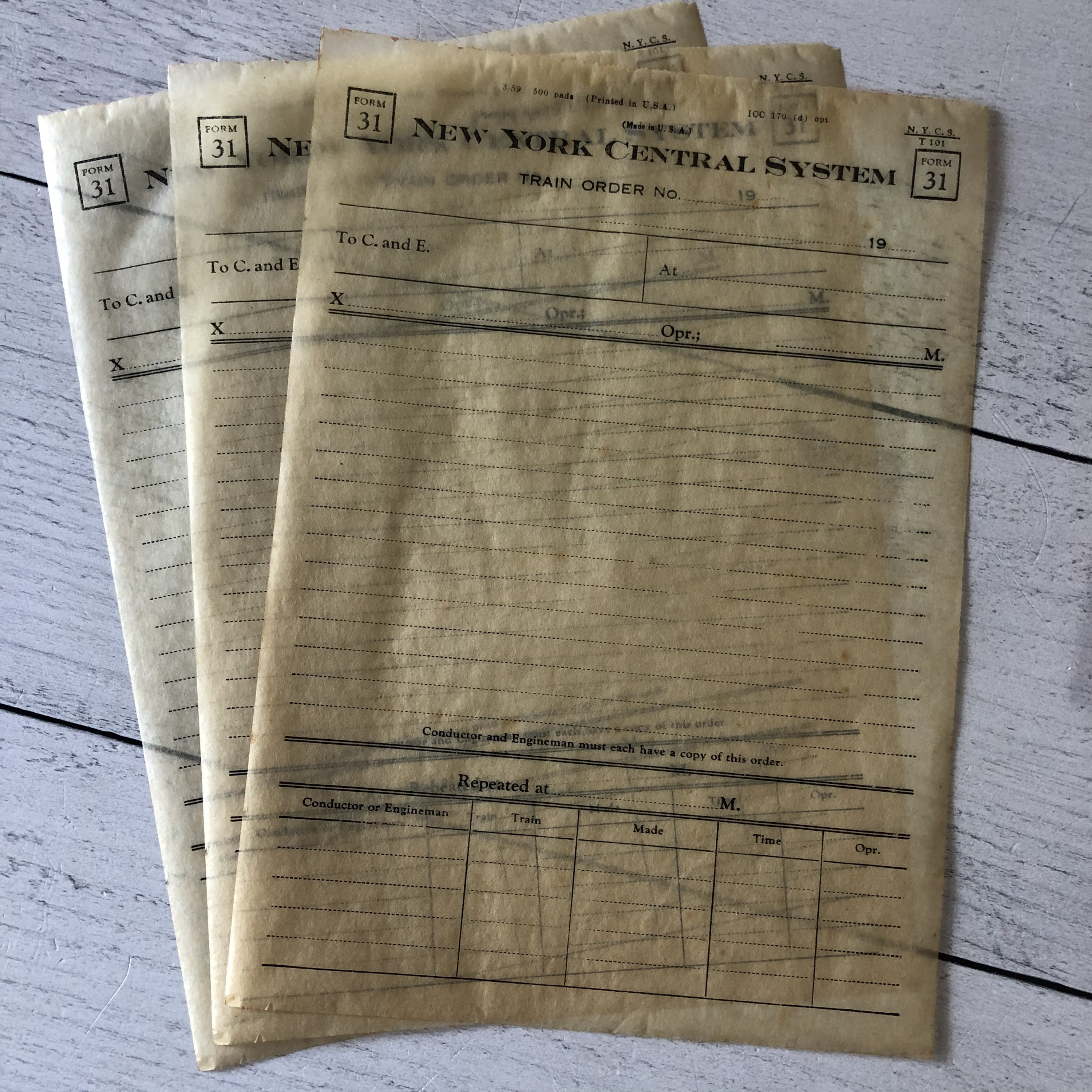 Vintage New York Centrall R.R. Co. Train Order Forms Ephemera Set of 3 ...