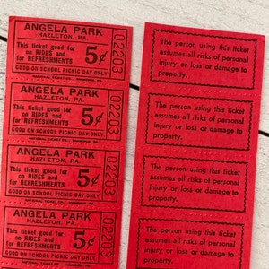 Vintage Angela Park of Hazelton, PA Red 5 Cent Refreshment Ticket ...