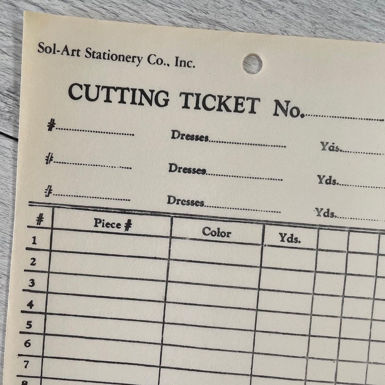 Vintage Cutting Ticket Forms for Clothiers & Dressmakers Single Sheet ...