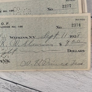 Vintage 1920’s IOOF Canadesaga Lodge No. 196 Bank Checks From Watkins ...