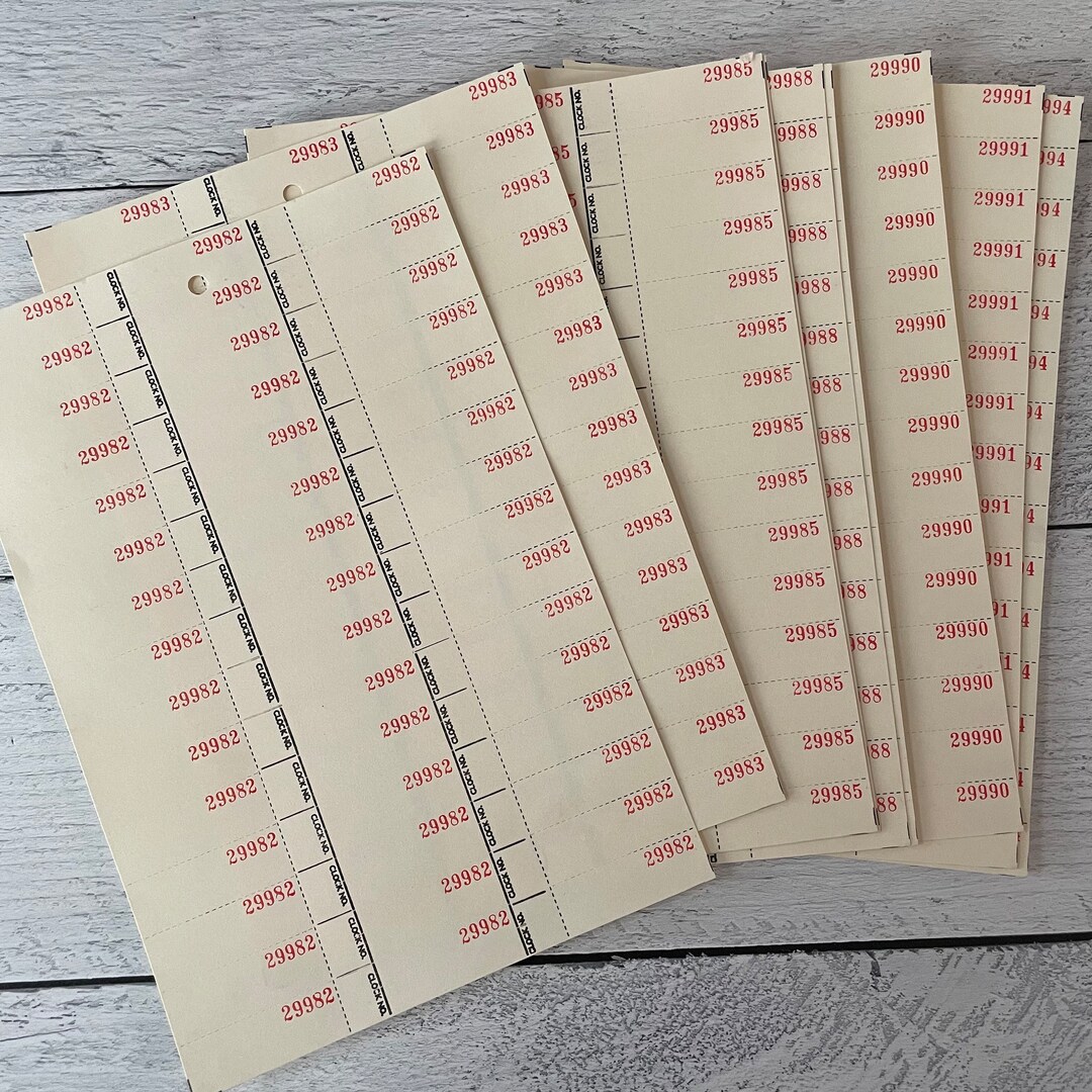 Vintage Workman’s Clock / Job Work Ticket Sheets With 30 Perforated ...