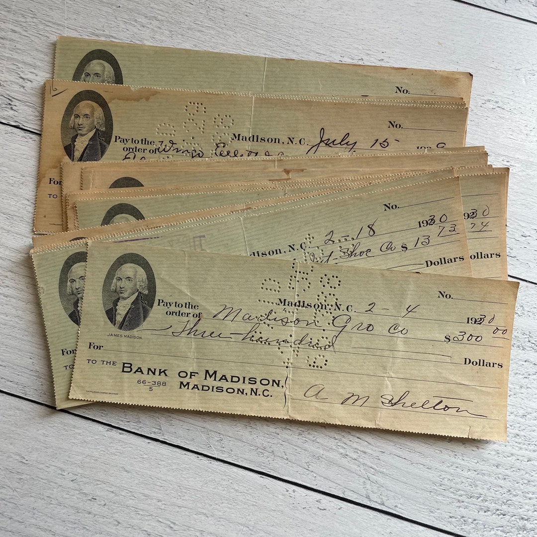 Antique 1920s Bank of Madison of Madison, NC Green Single Bank Check - Etsy